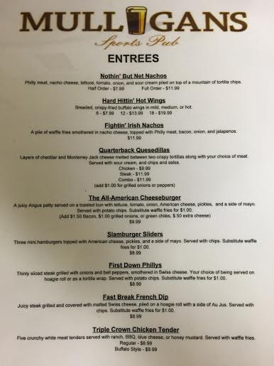 Menu | Mulligan's Sports Pub